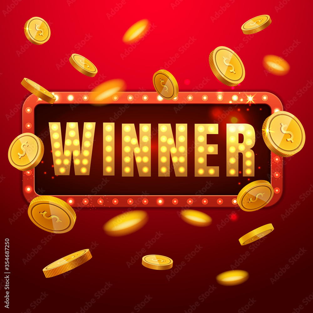 Winner banner. Win congratulations vintage frame, golden congratulating ...