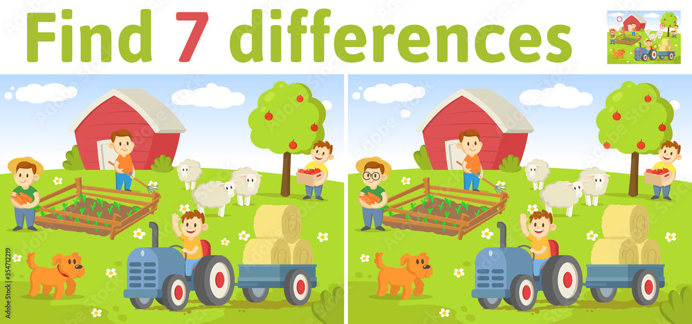 Find the differences in two colored pictures. Children riddle game with ...