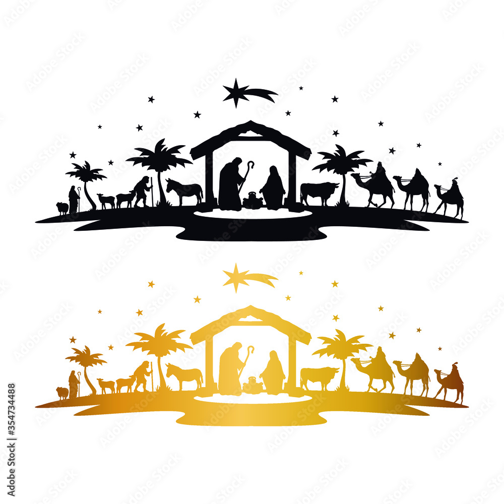Nativity Scene Silhouette. Holidays Christmas Religion. Holly Night ...