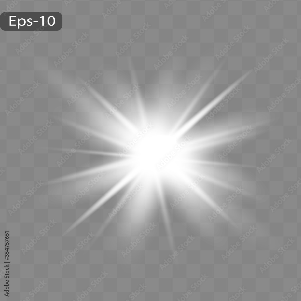 White glowing light explodes on a transparent background. Sparkling ...