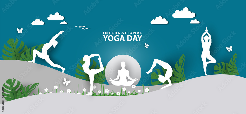 Stock-Vektorgrafik „21 june-international yoga day,paper cut yoga body ...