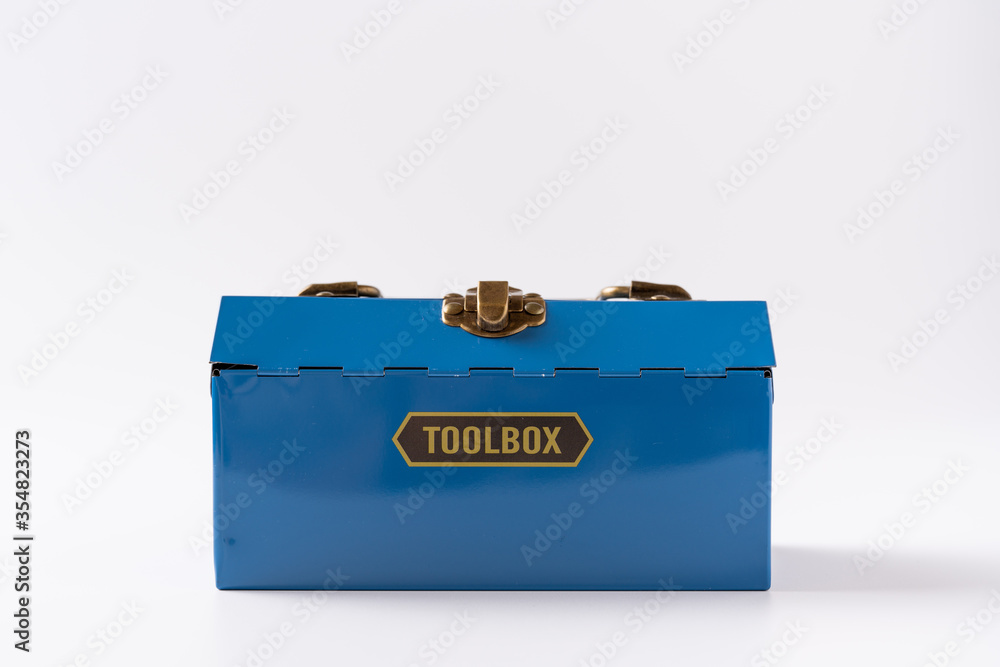 blue metal tool box on white background Stock Photo | Adobe Stock
