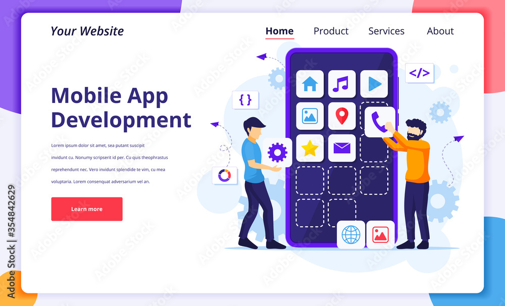 Mobile app development concept, People building and create software ...