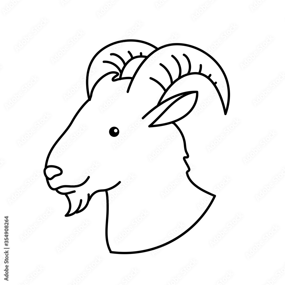goat head animal outline drawing illustration for preschool kids ...