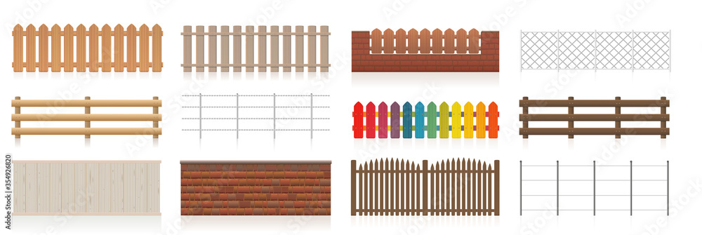 Different fences. Collection of fences like wooden, garden, electric ...