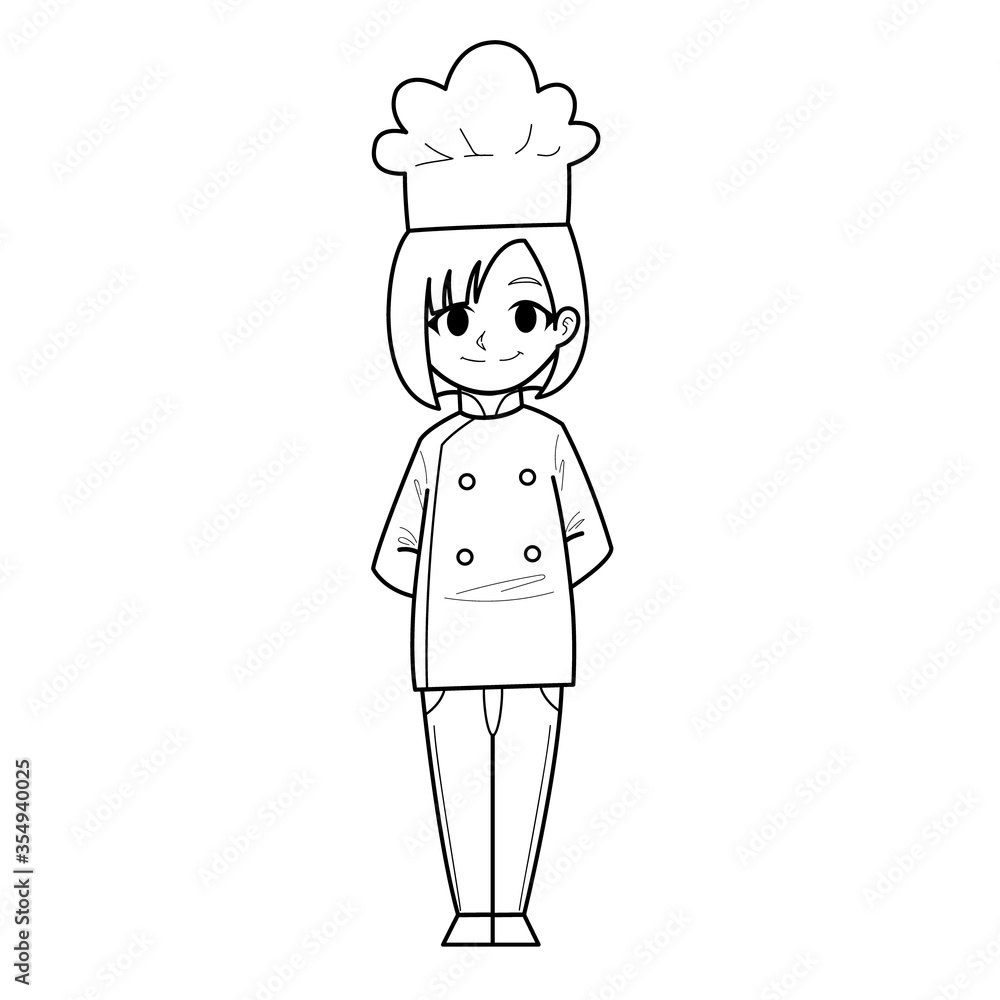 Cute Hand Drawn Outline or Line Drawing of Smiling Happy Young Girl ...