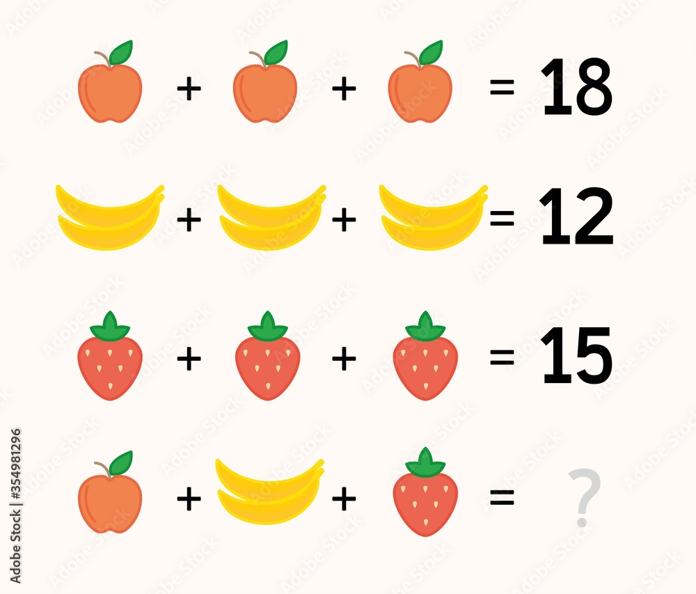 Educational math game for kids. Addition for kids. IQ Test. Visual ...