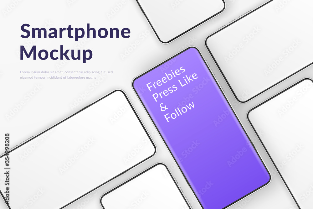 Realistic smartphones mockup. 3d mobile phones with blank white screen ...