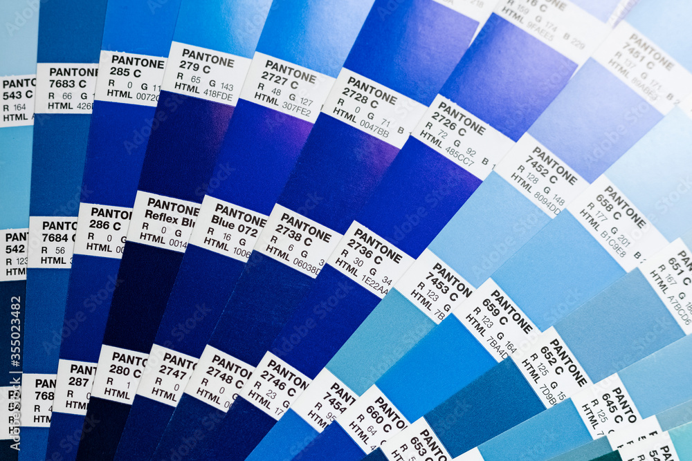Pantone color palette in blue shades, used to select the right shade in ...