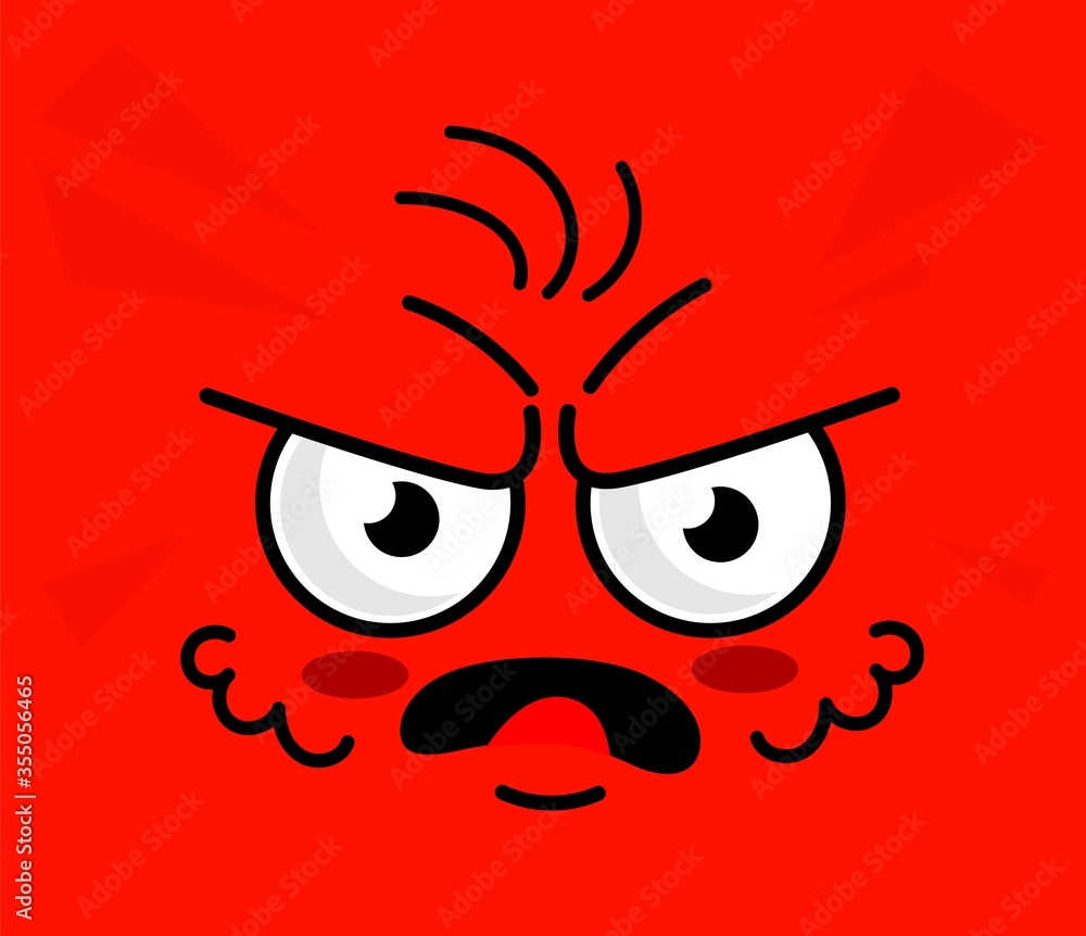 Angry emoticon. Red square angry face expression. Emotional mad ...