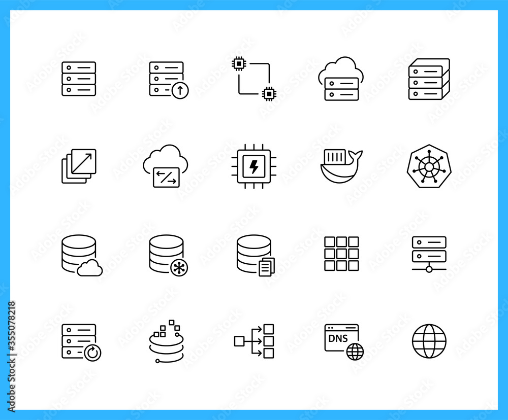 Vektor Collection of UI UX black linear icons. Cloud, Compute, Storage ...
