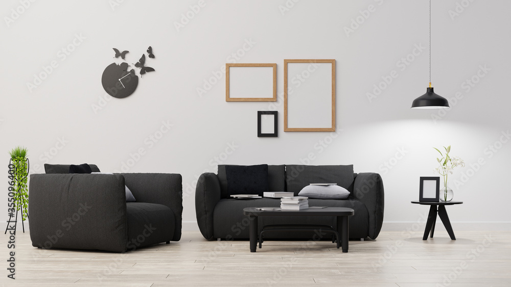 Interior poster mock up living room with colorful white sofa . 3D ...