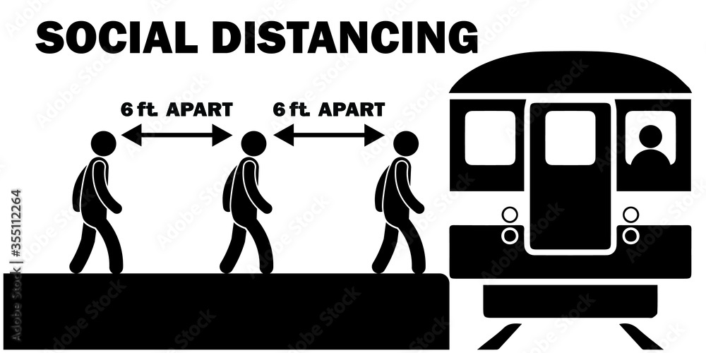 Vector de Stock Social Distancing 6ft feet Apart When Boarding Train at Platform Station Stick ...