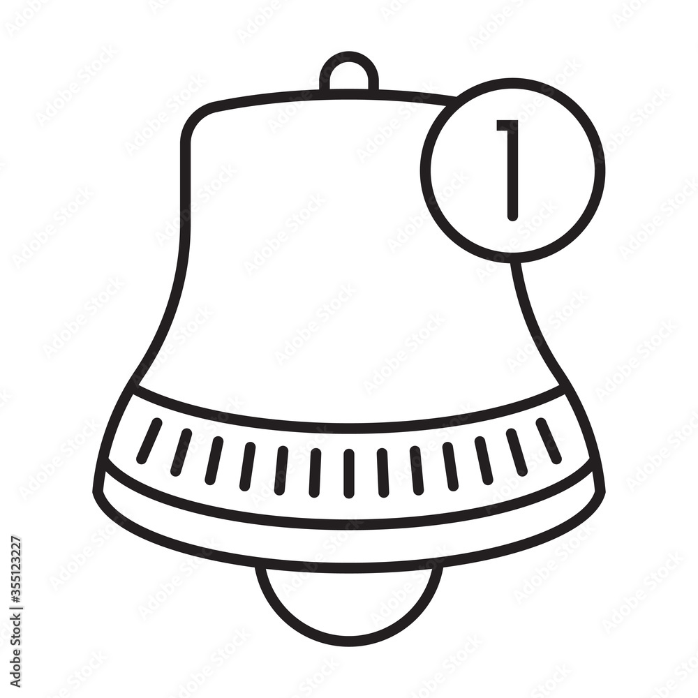Inbox message alert bell notifications vector line art icon for apps or ...