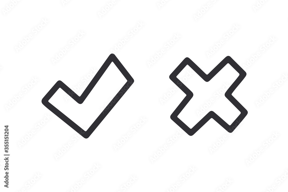 Check mark. Cross signs. Checkmark OK and X icons. Symbols YES and NO ...