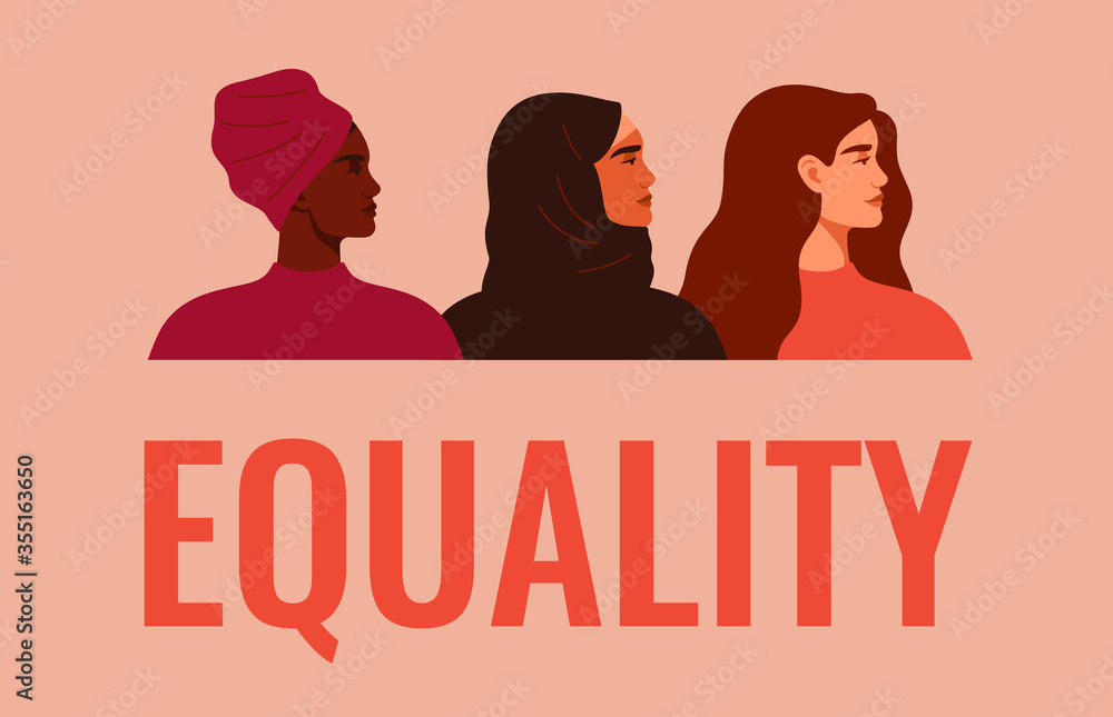 Equality banner. Three women of different nationalities and cultures ...