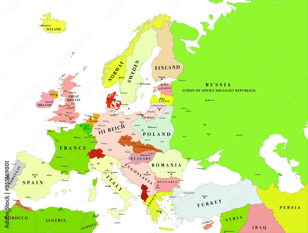 Europe political vector map for the year 1939 Stock Vector | Adobe Stock