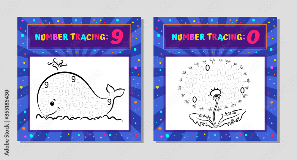 Number Tracing Worksheet Set. Coloring Book Page. Math Game. Writing ...