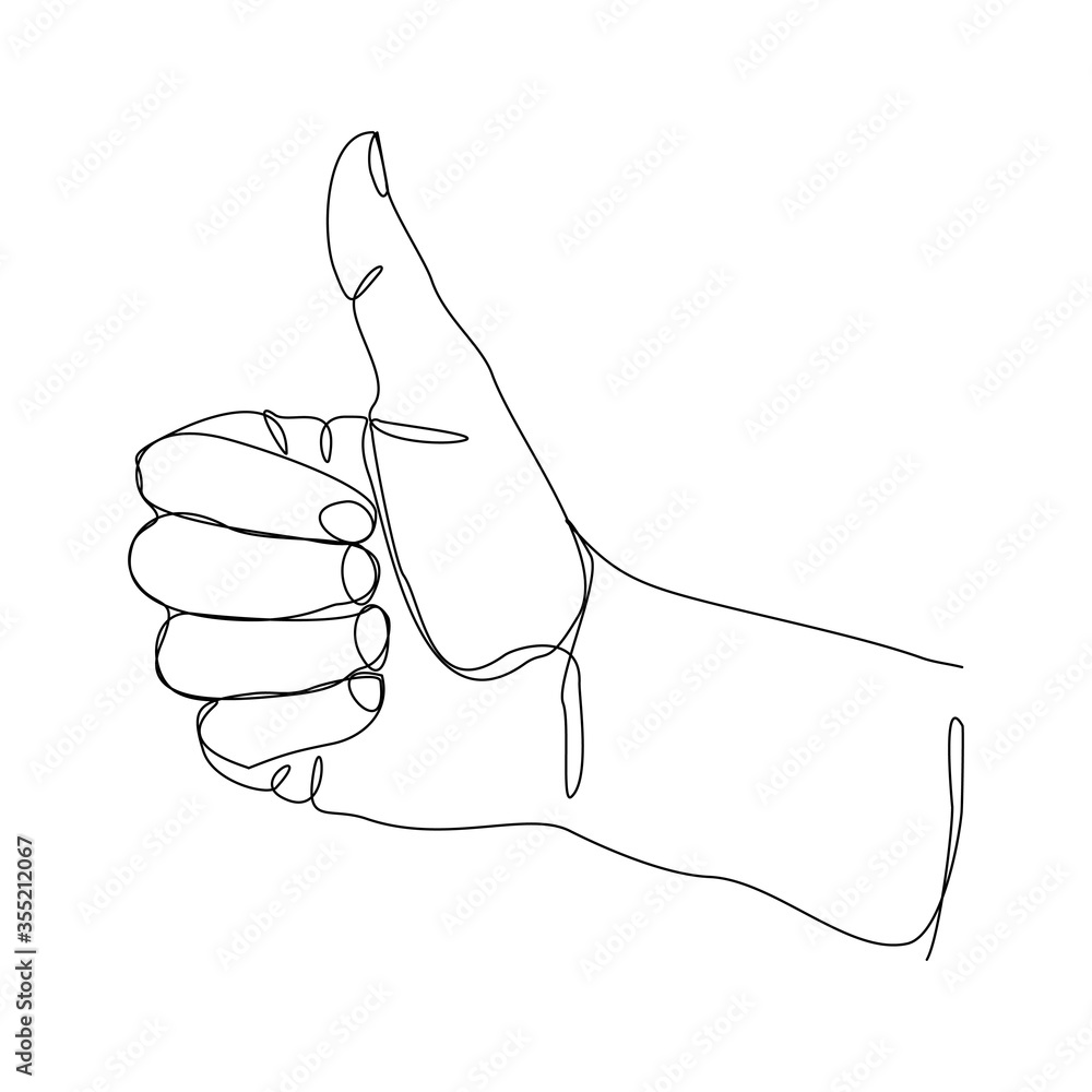 Continuous line drawing of finger thumb up good job sign gesture ...
