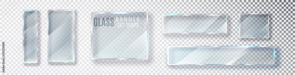 Glass transparent banners set. Vector glass plates with a place for ...
