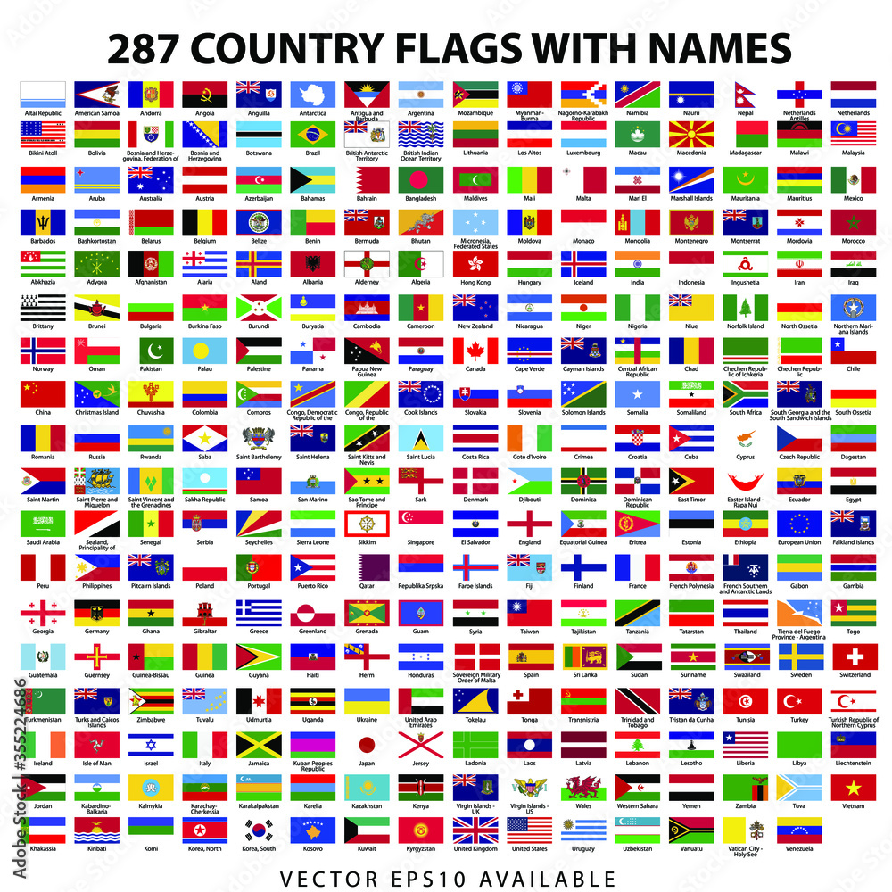 World flag collection with vector file. 287 all nations flag jpeg icon ...