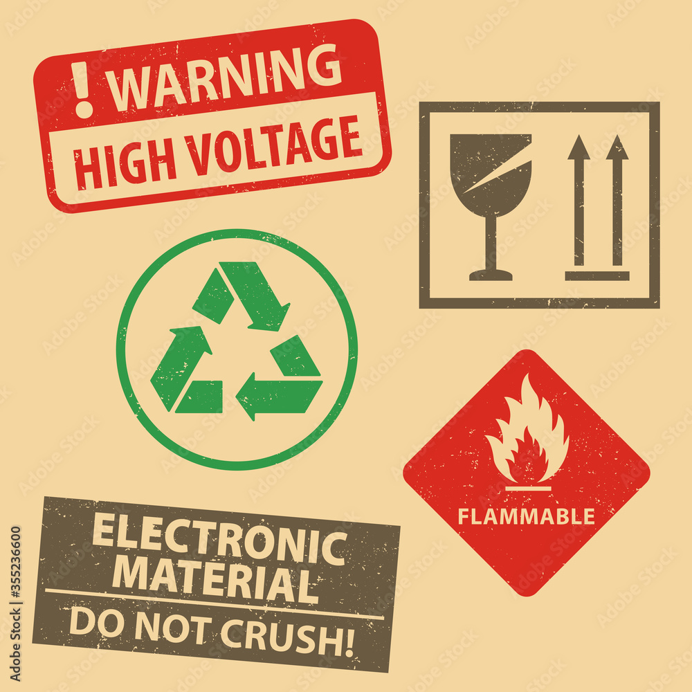 Set of fragile sticker and case icon packaging symbols sign, do not ...