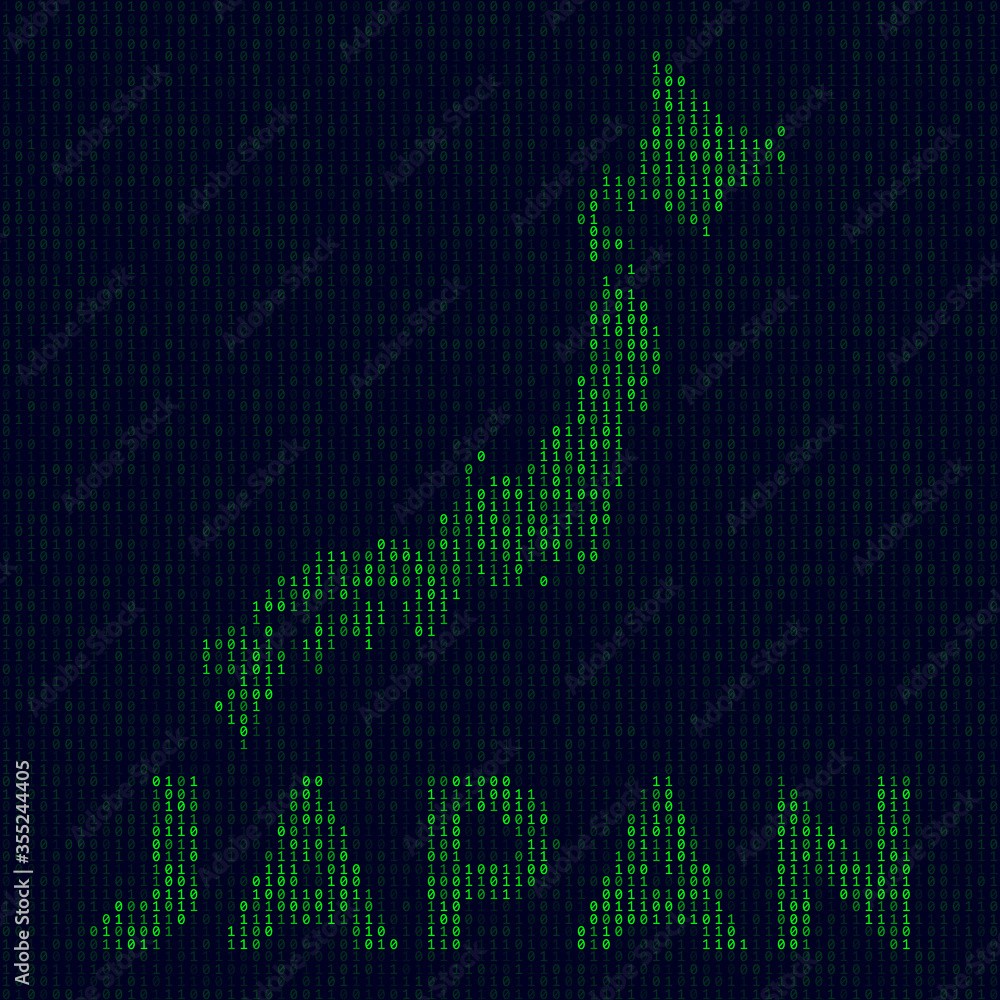 Digital Japan logo. Country symbol in hacker style. Binary code map of ...