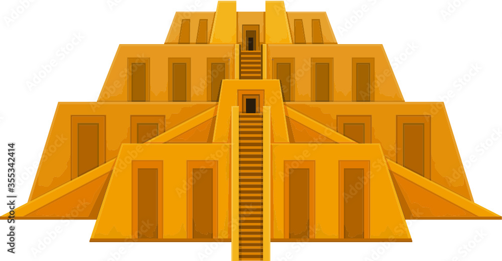 Cartoon drawing: ancient Zikkurat. Architecture of Babylon, Assyria ...