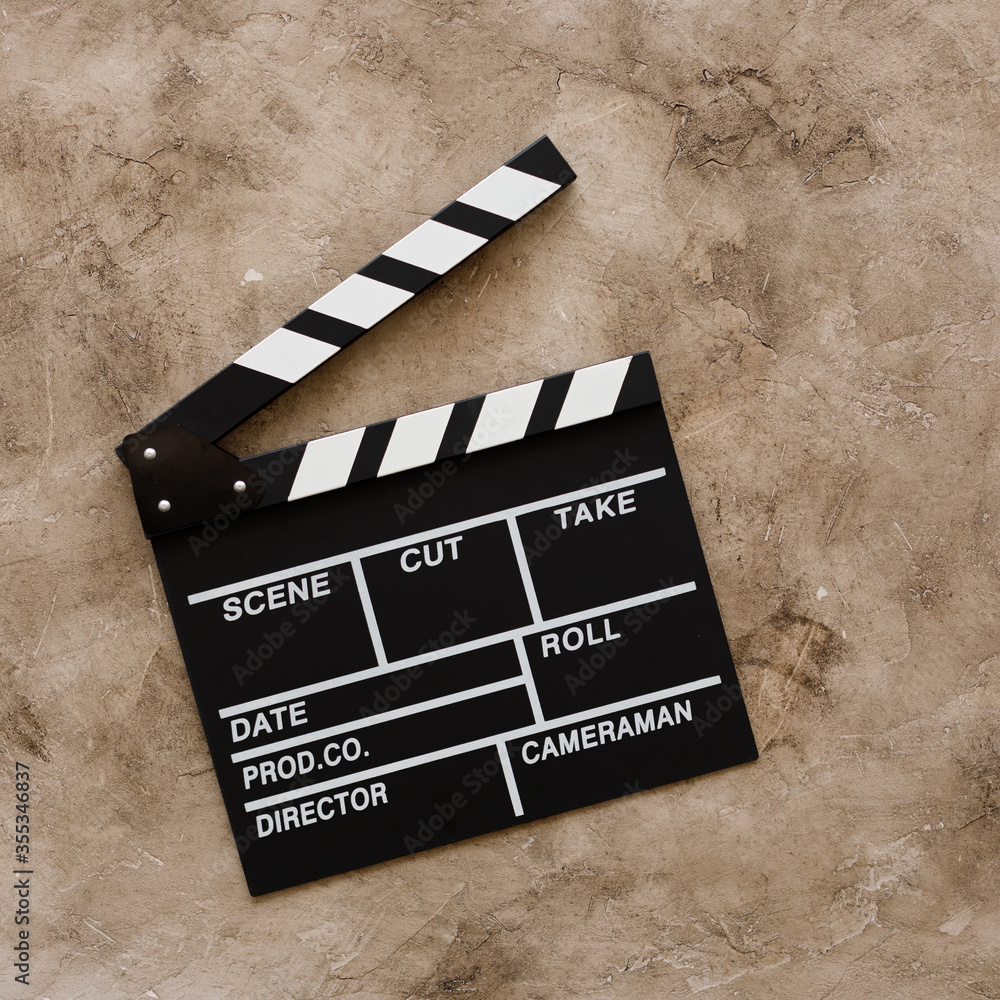 Filmmaking concept. Movie Clapperboard. Cinema begins with movie ...