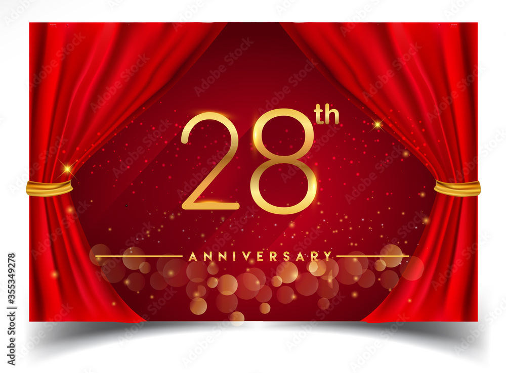 28th years golden anniversary logo with glowing golden colors isolated ...