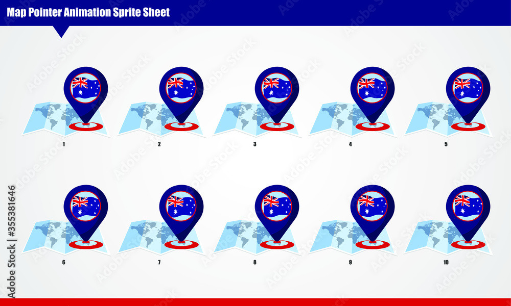 Australia Map marker with animated flag Sprite Sheet. Smooth waving ...