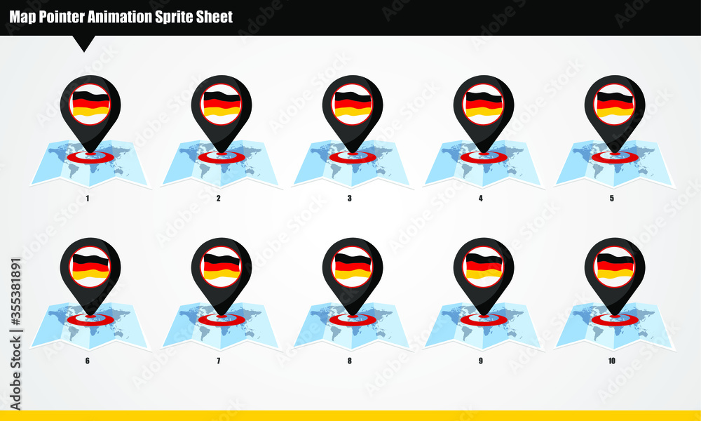 German Map marker with animated flag Sprite Sheet. Smooth waving ...