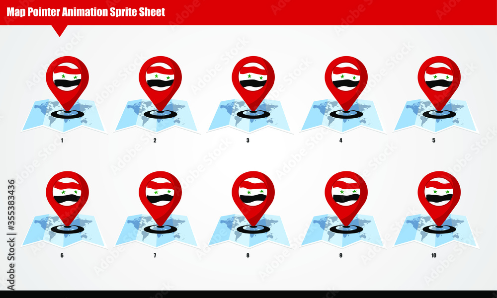 Syria Map marker with animated flag Sprite Sheet. Smooth waving ...