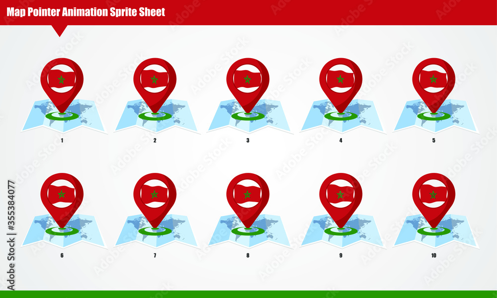 Morocco Map marker with animated flag Sprite Sheet. Smooth waving ...