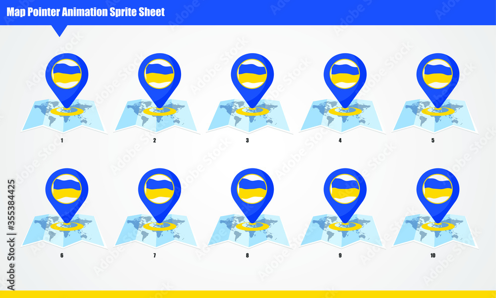 Ukraine Map marker with animated flag Sprite Sheet. Smooth waving ...