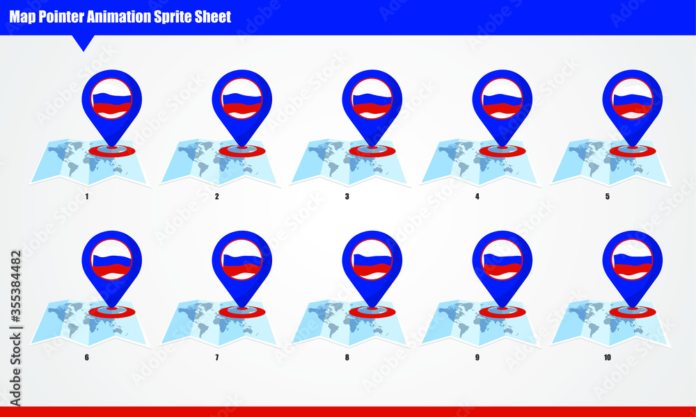 Russia Map marker with animated flag Sprite Sheet. Smooth waving ...