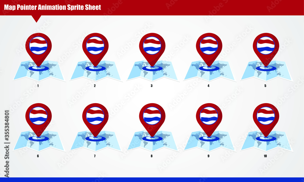 Holland Map marker with animated flag Sprite Sheet. Smooth waving ...