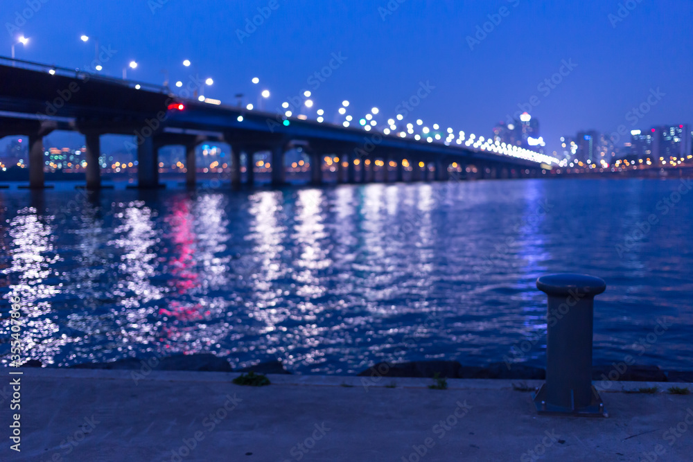 Han river and Seoul city at night, viewed from Yeouido Hangang Park of ...