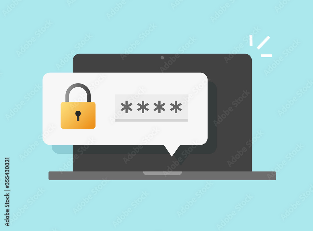 Password security access push notice on laptop computer or verification code notification on pc ...