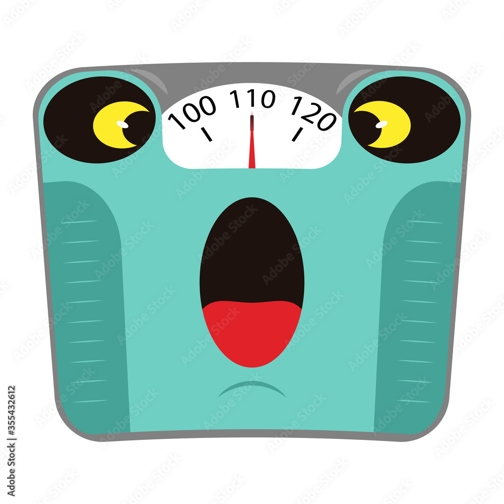 Scared mechanical bathroom scale with big weight on the dial. Concept ...