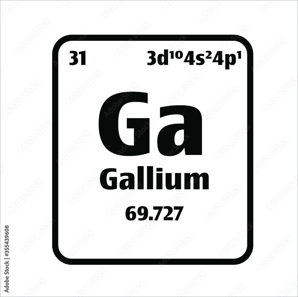 Gallium (Ga) button on black and white background on the periodic table ...