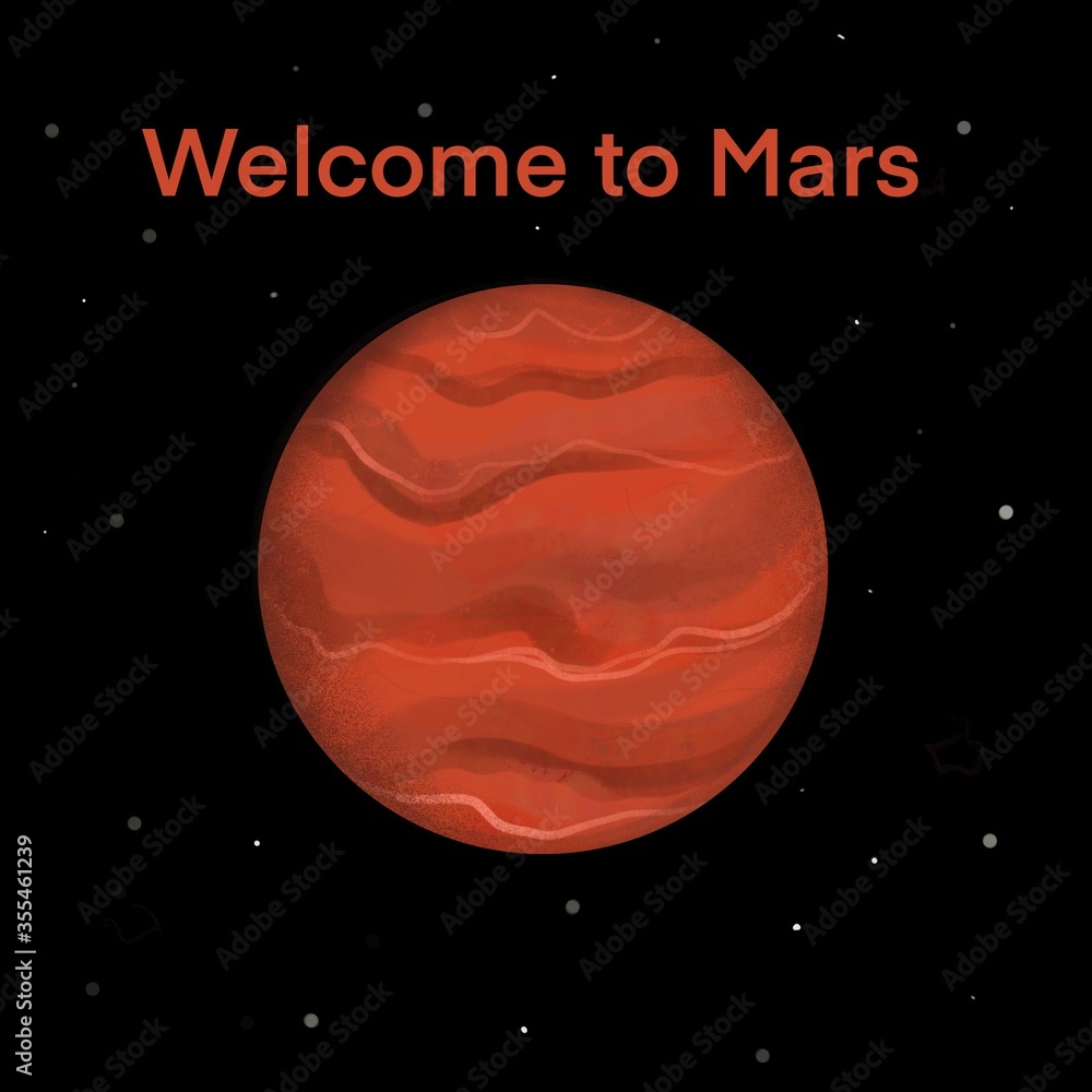 Illustration of colonization of Mars. Poster or web site page. Colorful ...