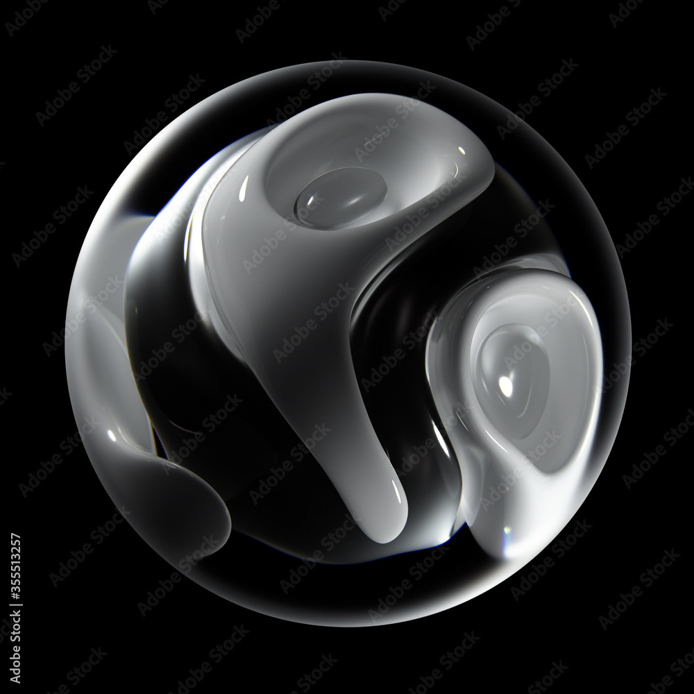 3d render with abstract art glass ball with blur effect on the edges ...