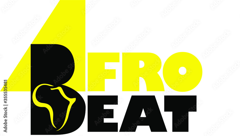 Afro Beat isolated text with African continent silhouette. Hand ...