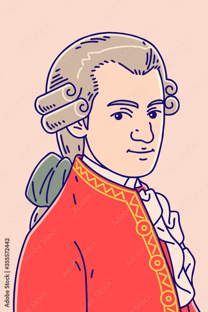 Wolfgang Amadeus Mozart (1756 – 1791), Vector illustration. He was ...