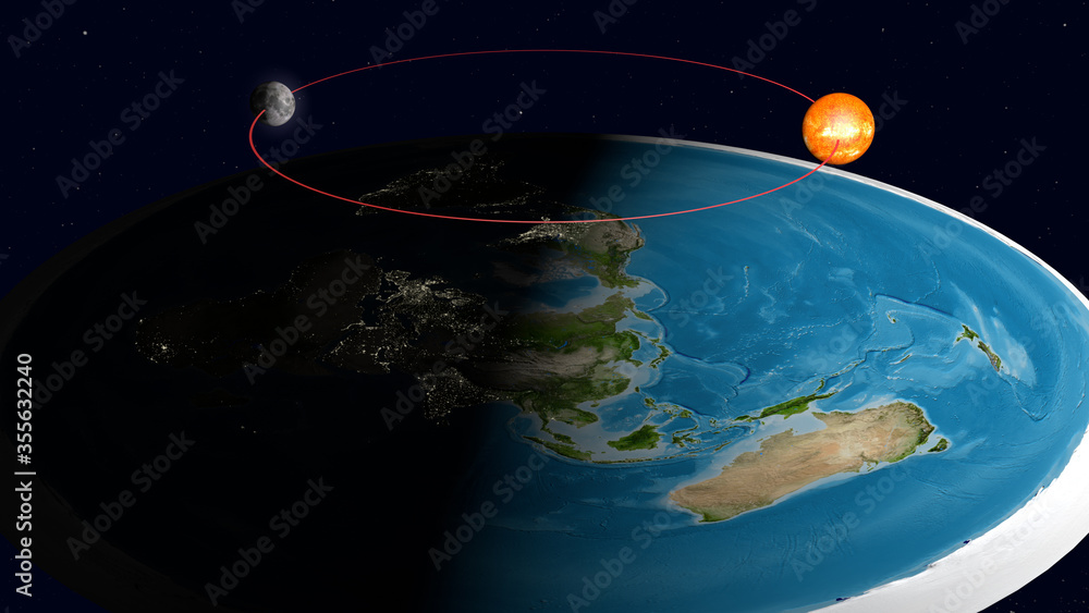 Illustration Stock Flat Earth 3D Model. Side view without clouds layer. Close up. Stars in the ...
