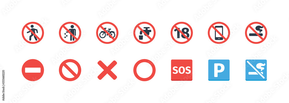 Forbidden Signs vector icons set. Prohibition symbols collection. Not ...