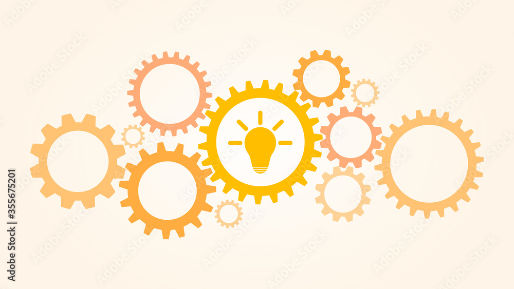 Idea and its implementation. Gear mechanism - vector illustration Stock ...