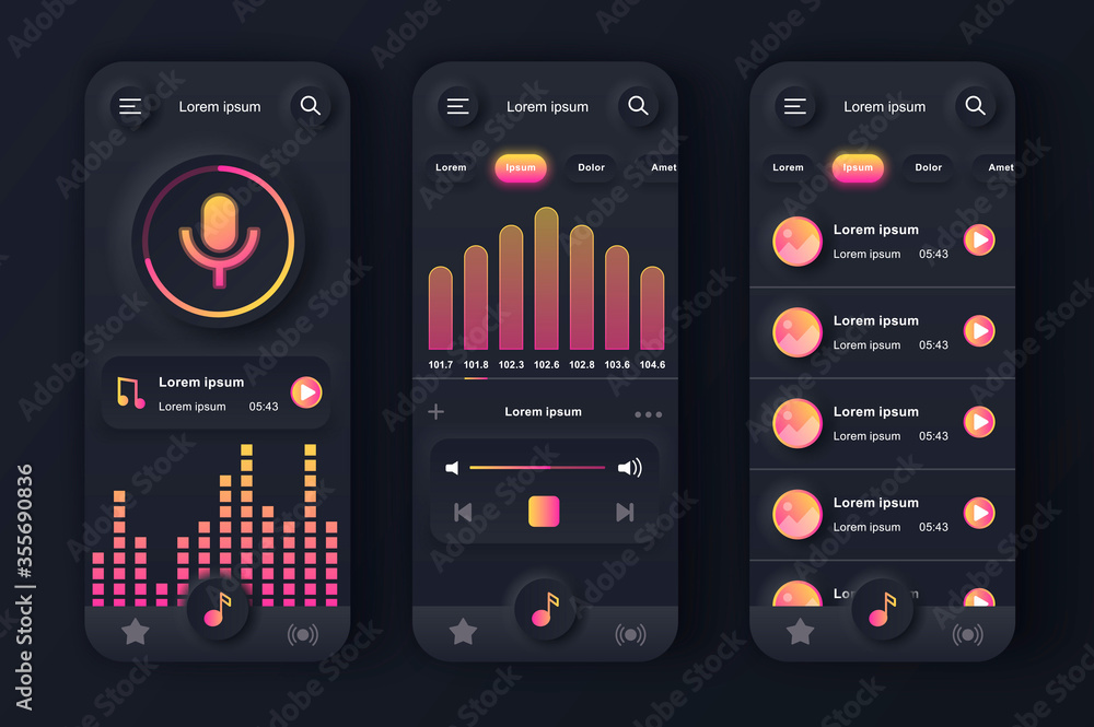 Music player unique neumorphic black design kit. Music app with voice ...