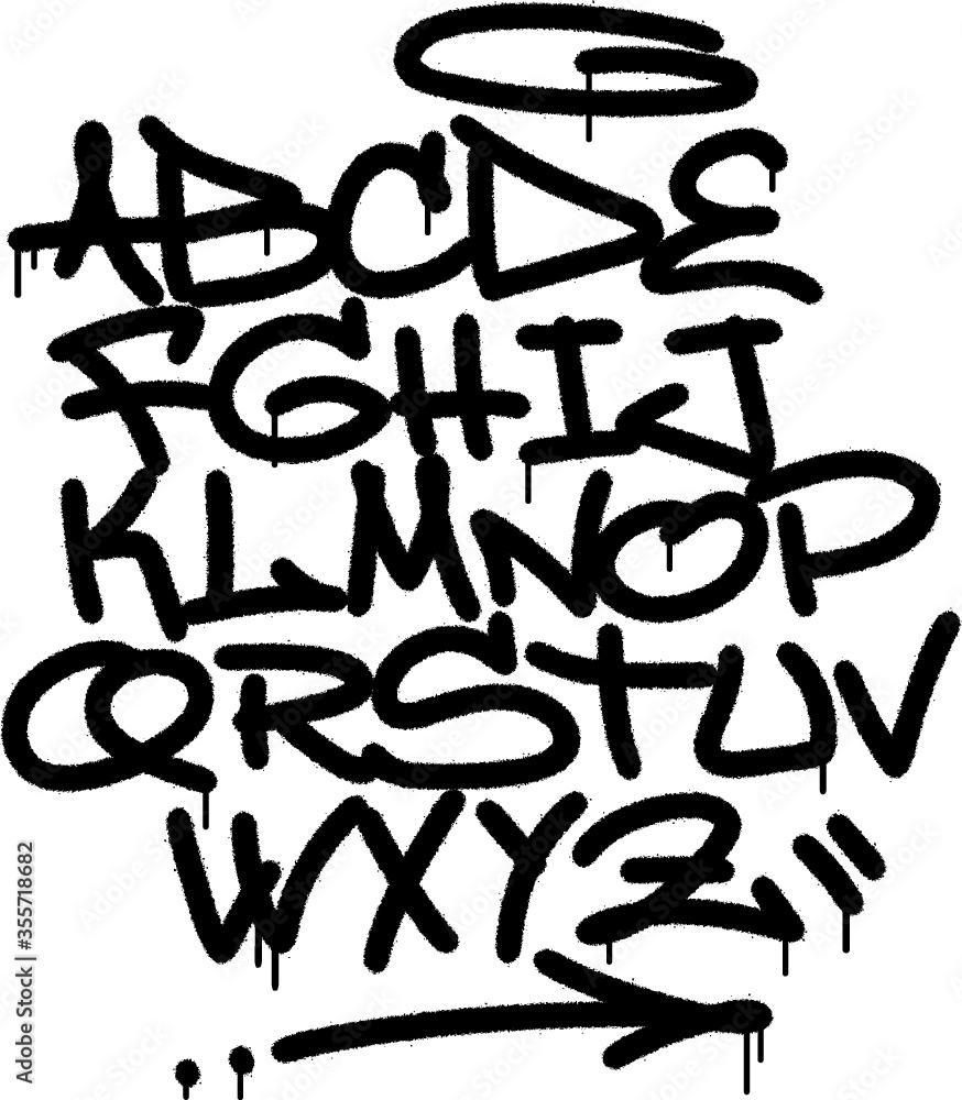 Urban spray graffiti font. Hand lettering typography. White background ...